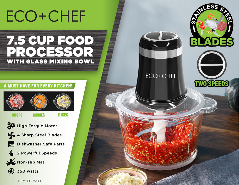7.5 Cup Food Processor with Glass Mixing Bowl – Eco + Chef Kitchen