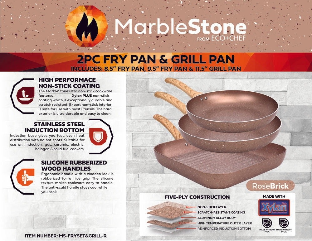 Marblestone Xylan Non-Stick 3-Piece Cookware Set – Eco + Chef Kitchen